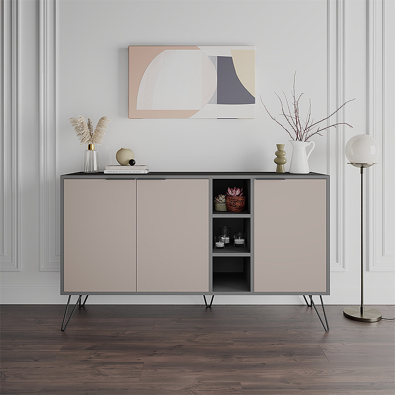 Clara Megapap melamine buffet in anthracite - light mocha color 142x35,6x83cm. cyprus