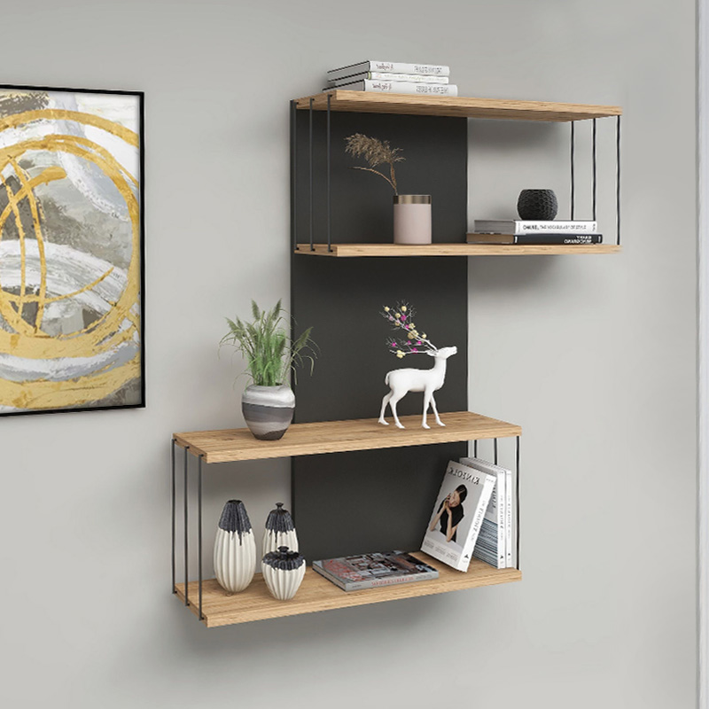 Melamine wall shelf Destan Megapap in color antracite - natural beech ...