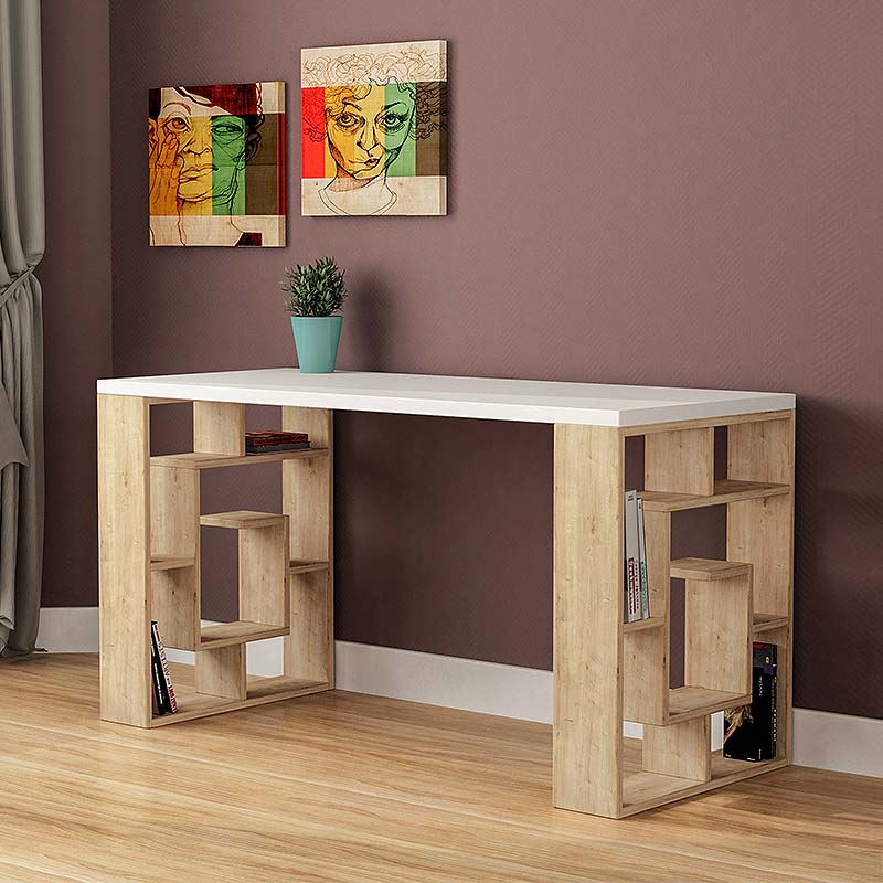 Labirent Megapap melamine desk in white - oak color 140x60x75cm cyprus