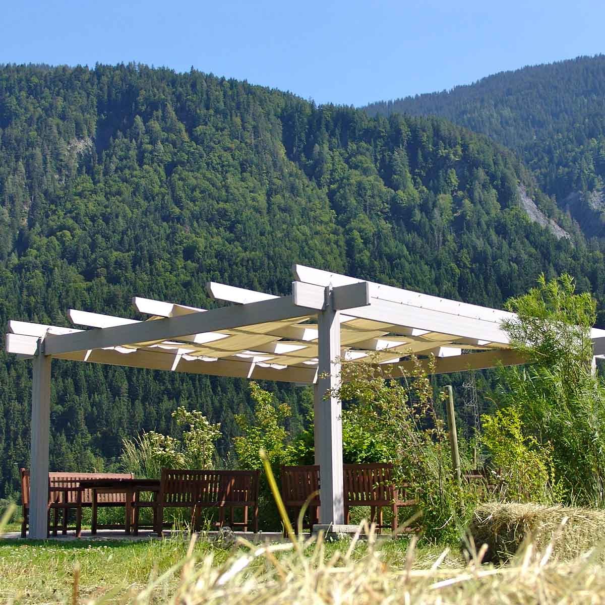 WPC pergola with fabric stripes WPC Pergola with Fabric Stripes | 300 x ...