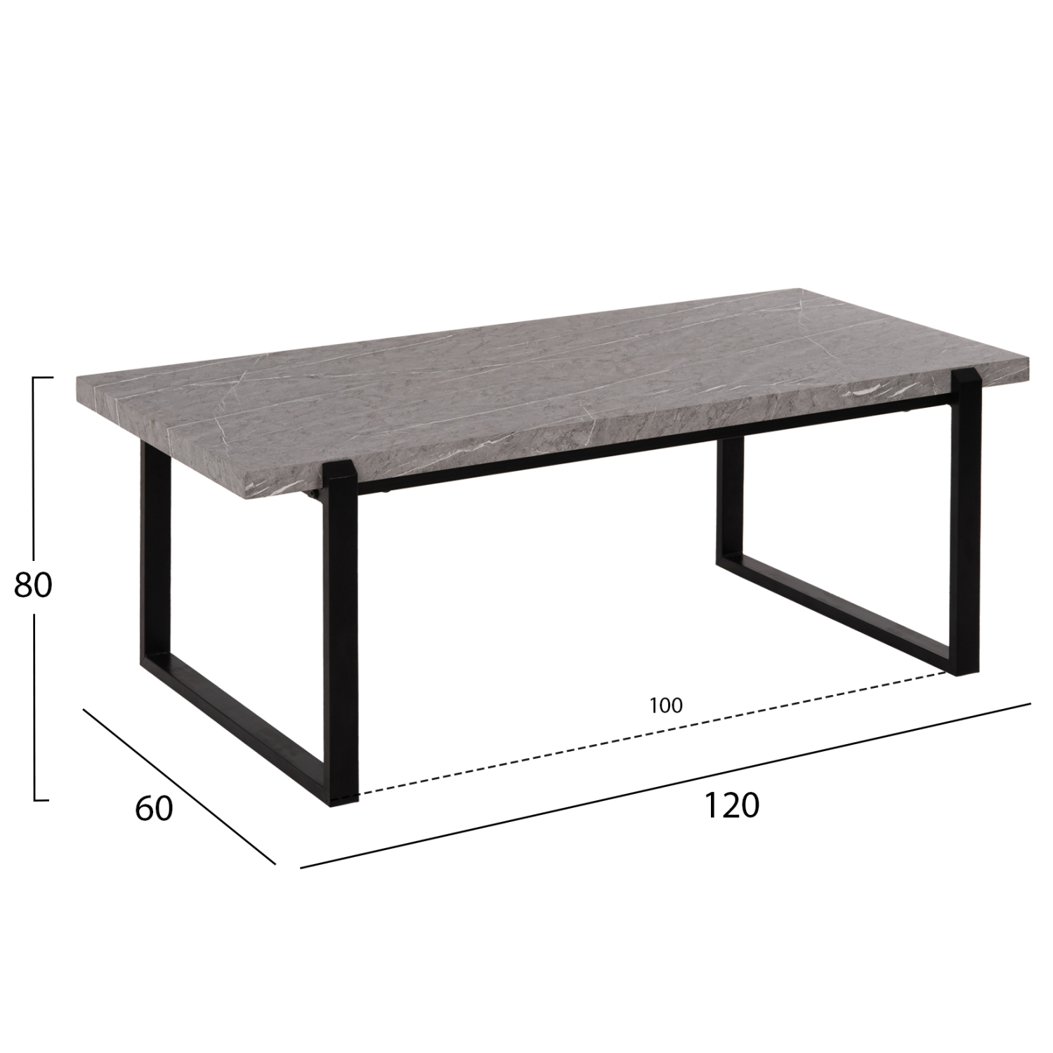 COFFEE TABLE SHABEN HM9585.02 MDF IN GREY MARBLE TABLETOP-BLACK METAL ...