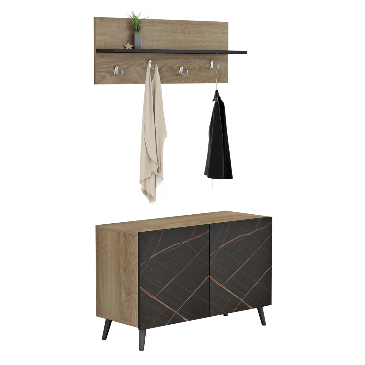 ENTRYWAY FURNITURE SET DELPHINE HM8876.12 MELAMINE IN BLACK MARBLE ...