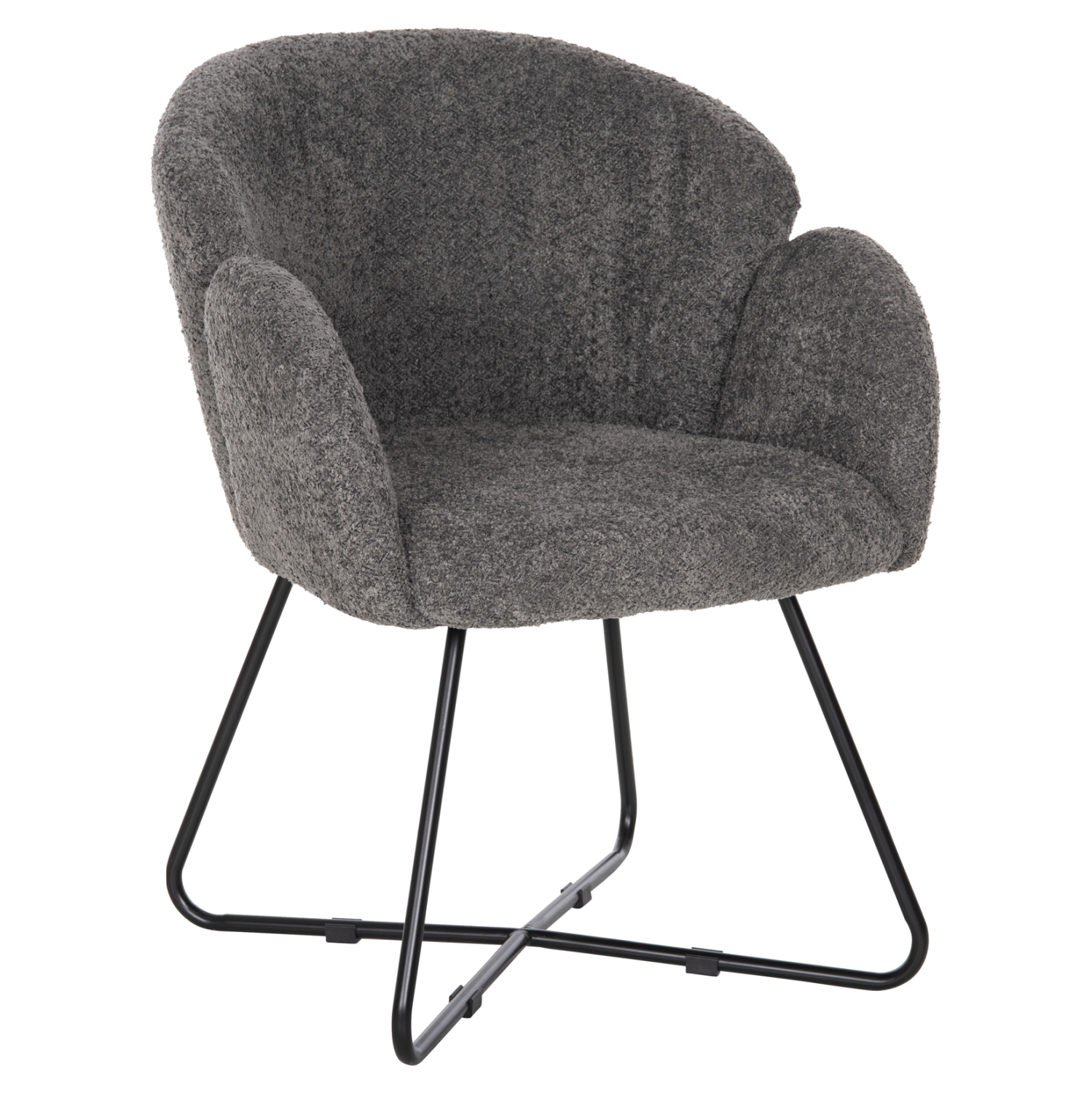 ARMCHAIR HARNIS HM9603.01 GREY BOUCLE-BLACK METAL BASE 59,5x64x77Hcm ...