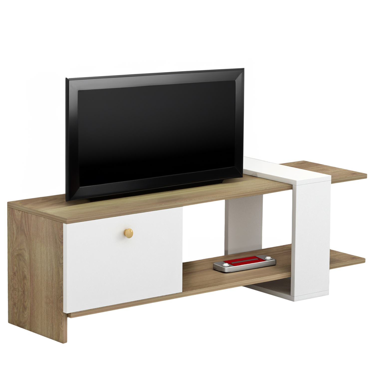 TV FURNITURE HENRIETTE HM8900.11 MELAMINE IN NATURAL-WHITE 120x25x37Hcm. cyprus