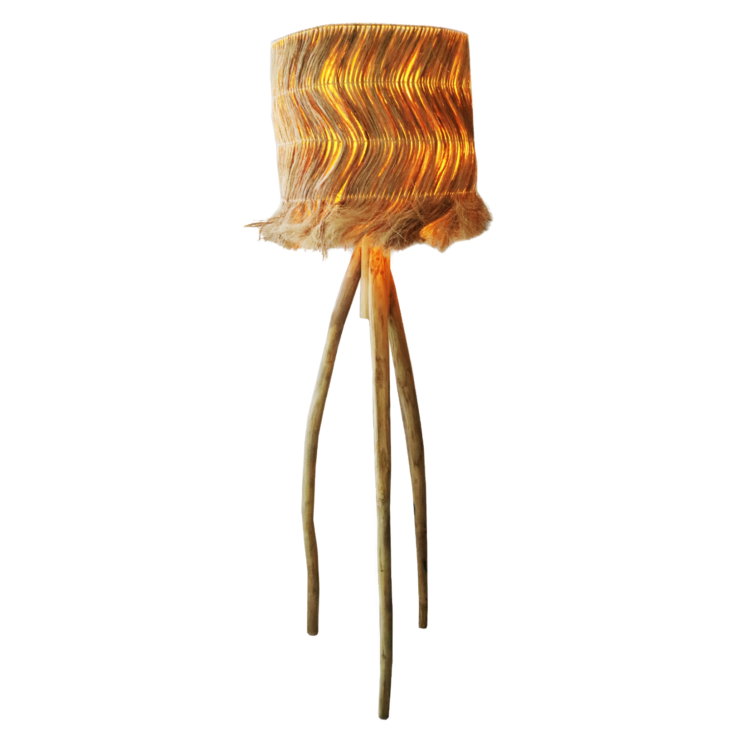 FLOOR STANDING LAMP TEAK BRANCH LEGS AND ABACA FIBER CAP IN NATURAL ...