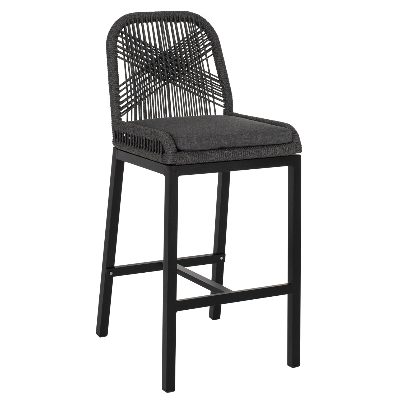 BAR STOOL ALUMINUM BLACK AND ROPE GREY HM5791.13 46x55x103Hcm. cyprus