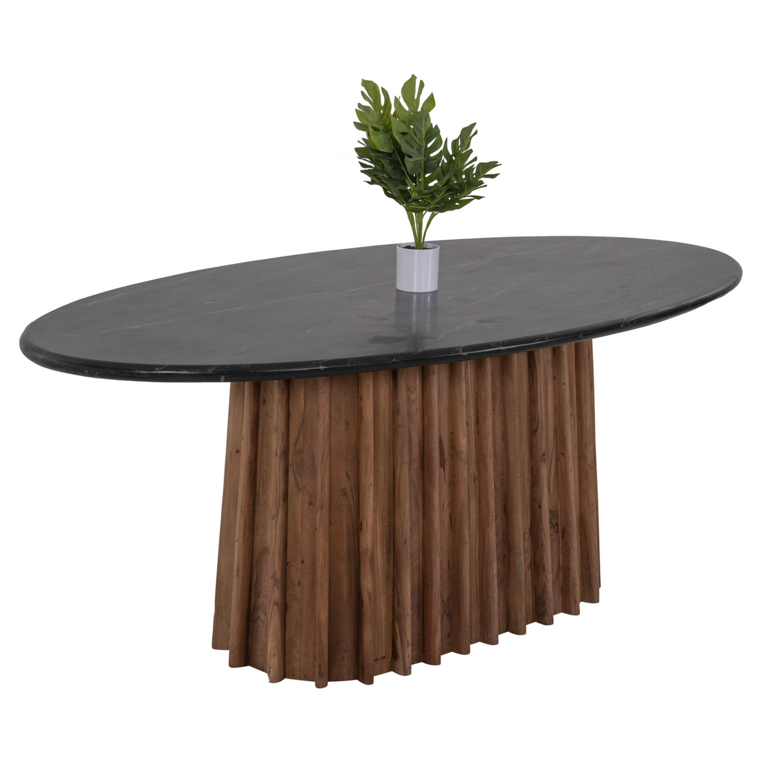 DINING TABLE OVAL DRAXX HM9689 SOLID ACACIA WOOD-BLACK MARBLE TOP ...