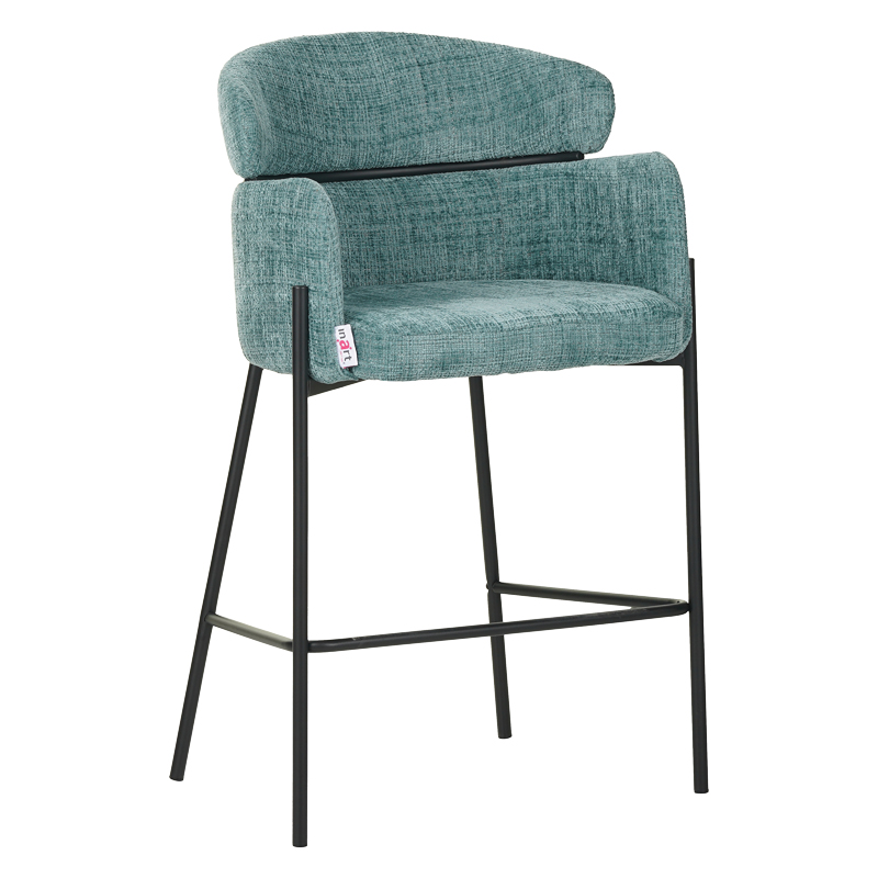 Bar stool Tolerse Inart green fabric-leg black metal cyprus