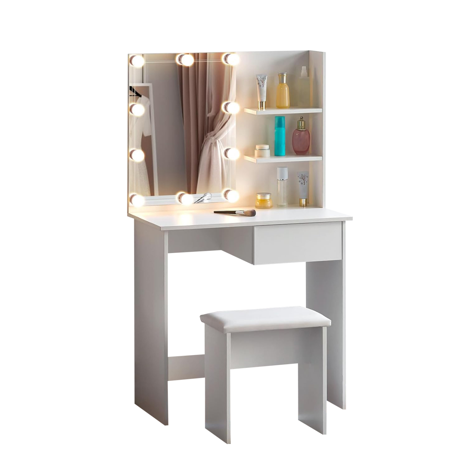DRESSING TABLE WITH LED LIGHTS & SHELVES LAURYN HM2501.03 MELAMINE IN ...