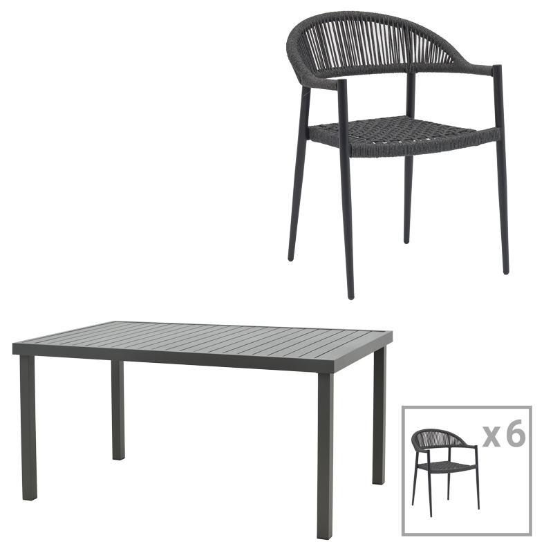 Dining table Freiburg-Kliton A set of 7 pakoworld aluminum and rope in ...