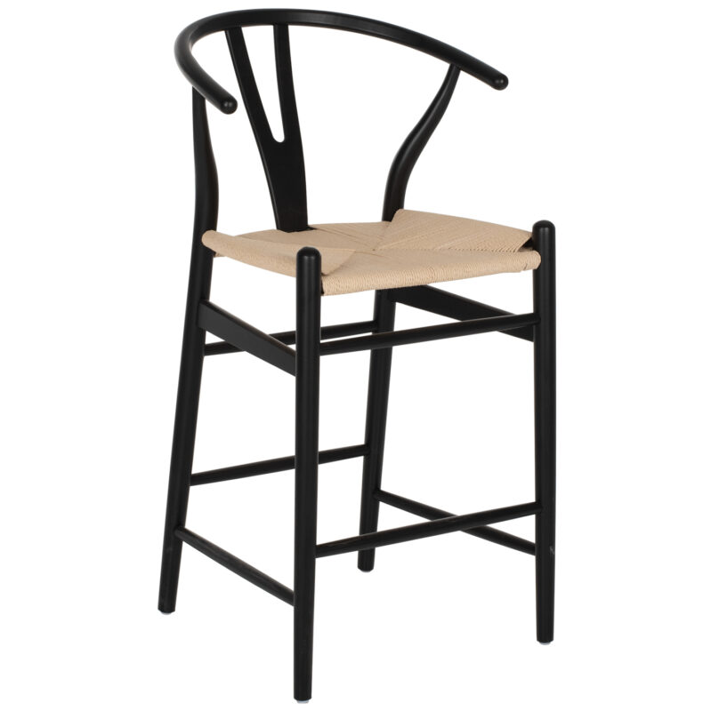 BAR STOOL BRAVE HM9405.02 WITH WISHBONE BACK BEECH WOOD BLACK--WHITE ...