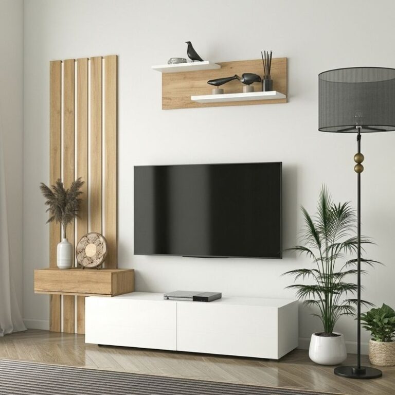 Rosaline Megapap melamine tv unit in white - sepet oak color 183x31 ...