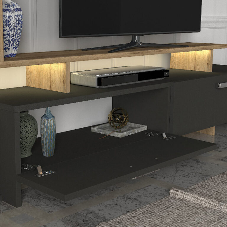 Simal Megapap melamine TV unit with LED in anthracite - sepet oak color ...
