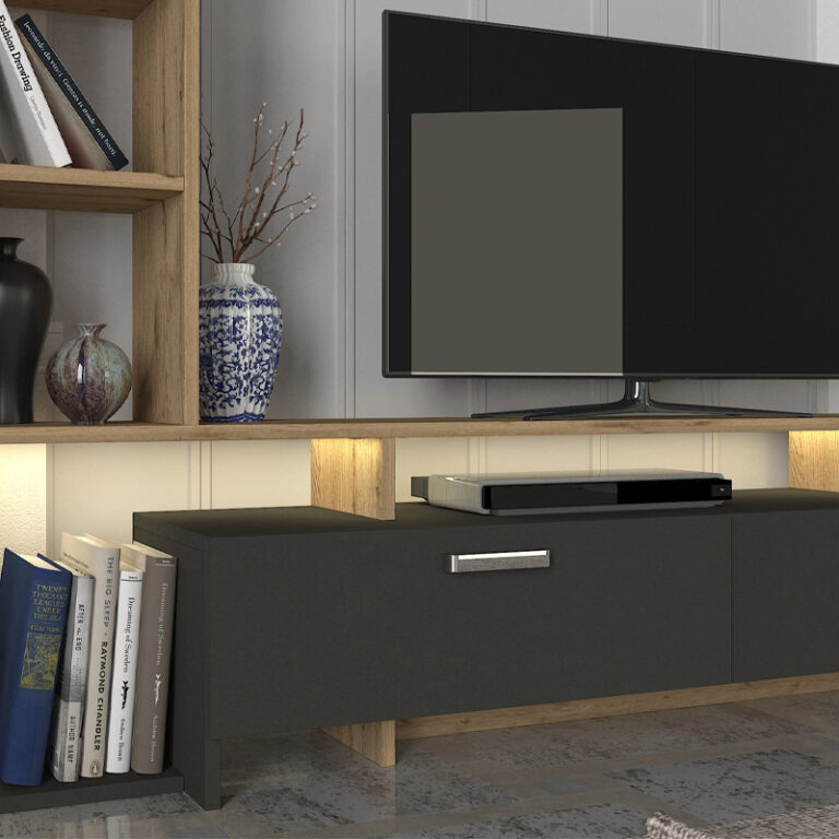 Simal Megapap melamine TV unit with LED in anthracite - sepet oak color ...