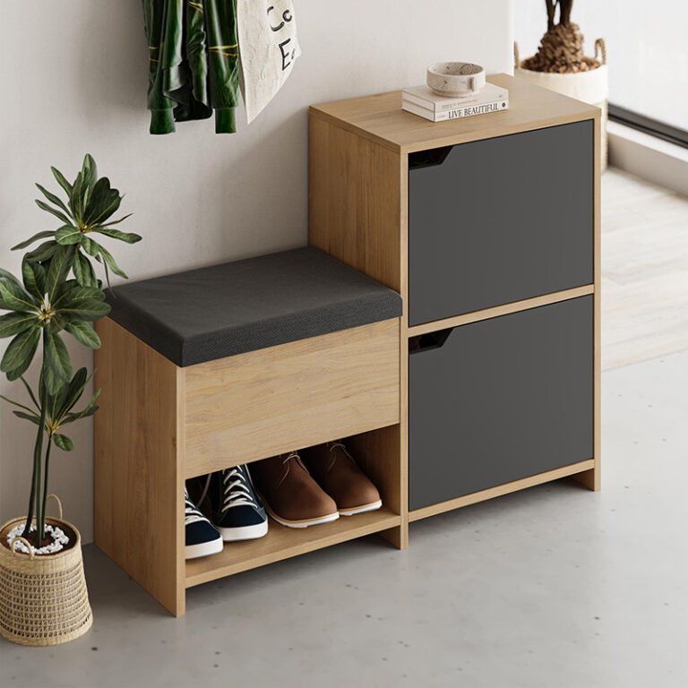 Haven Megapap melamine shoe bench in sapphire oak - anthracite color ...